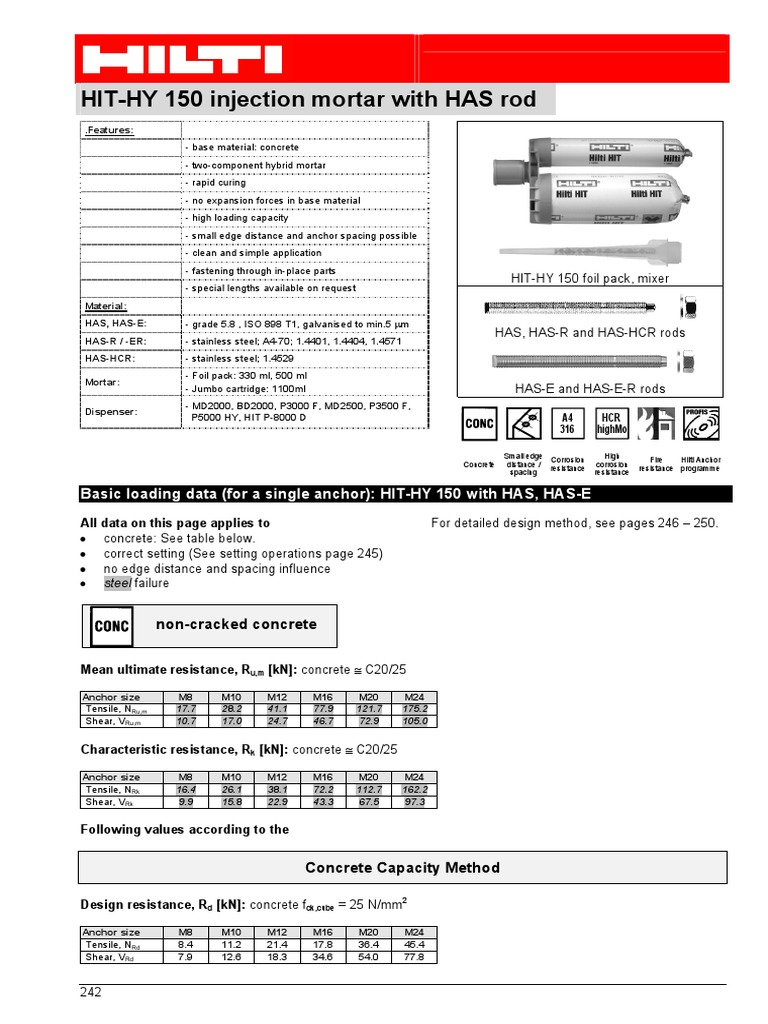 High-strength Hilti HIT-HY 150 injection mortar anchors | PDF ...