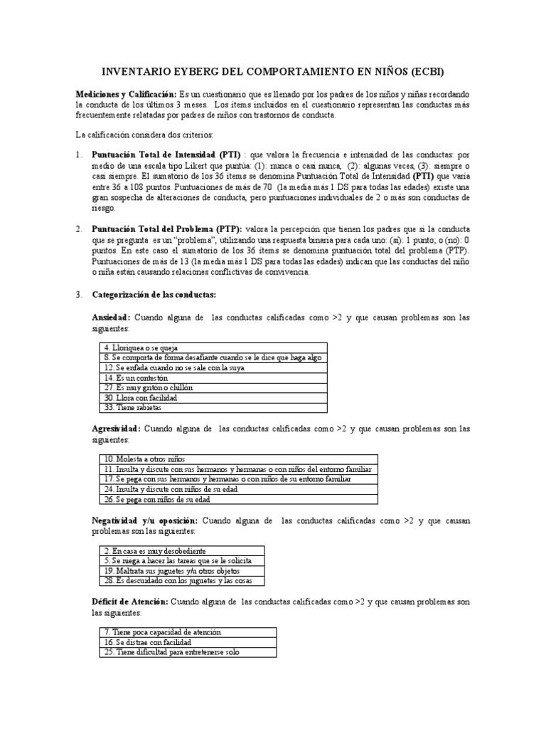 Eyberg | PDF | Sicología | Ciencias del comportamiento