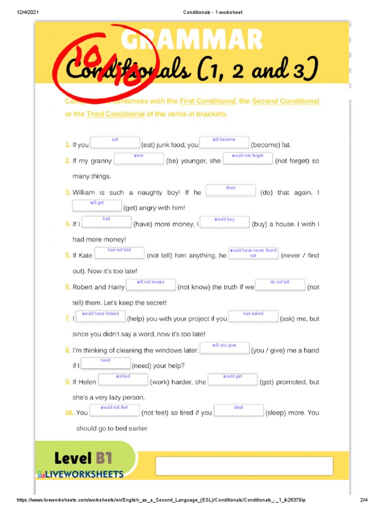 Conditionals - 1,2,3 Worksheet | PDF