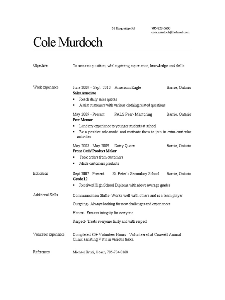 Cole Murdoch Resume: Sales & Mentoring | PDF | Career & Growth