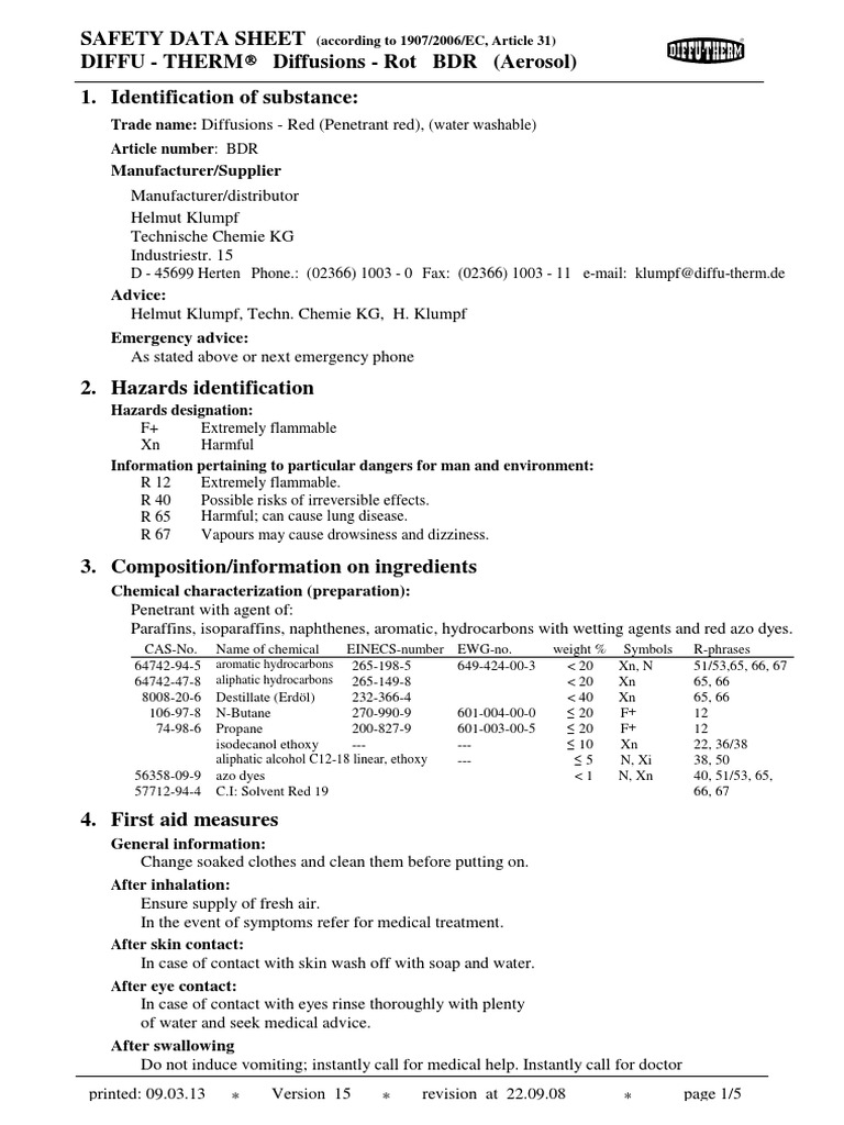 Safety Data Sheet Diffu - Therm Diffusions - Rot BDR (Aerosol) 1 ...