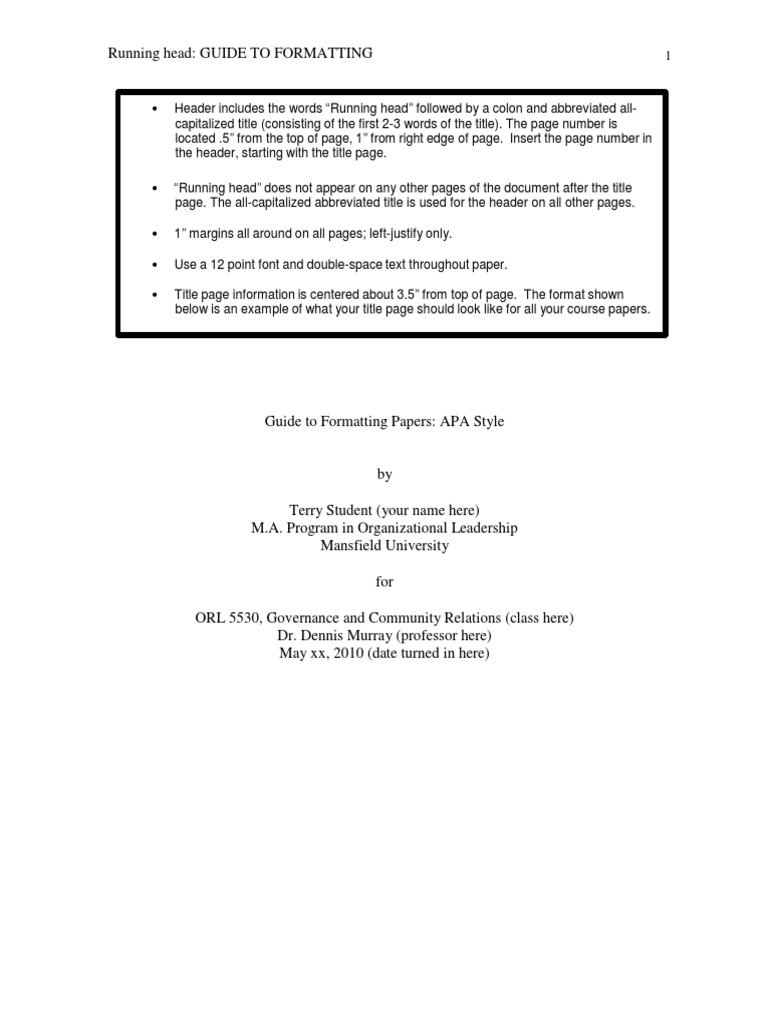 Sample Format For Papers Using APA 6th Edition | PDF | Paragraph | Apa ...