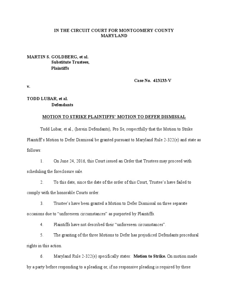 Motion To Strike MD | PDF | Wisconsin Circuit Courts | Pleading