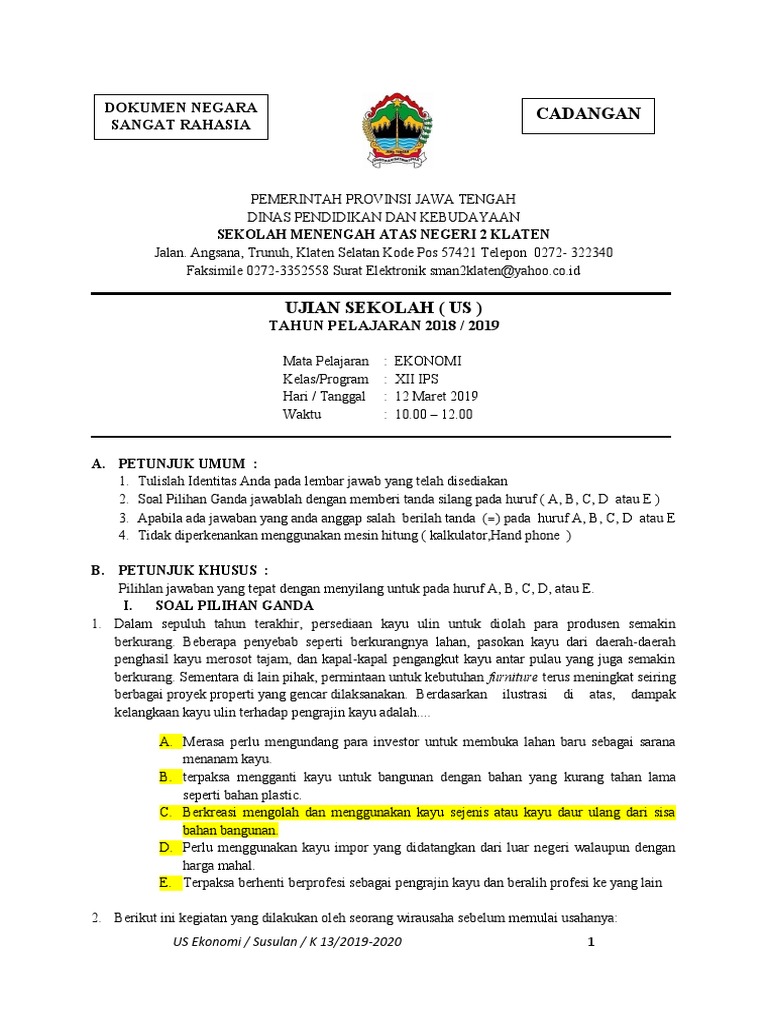 Soal Uasbn Ips Eko 2019 | PDF