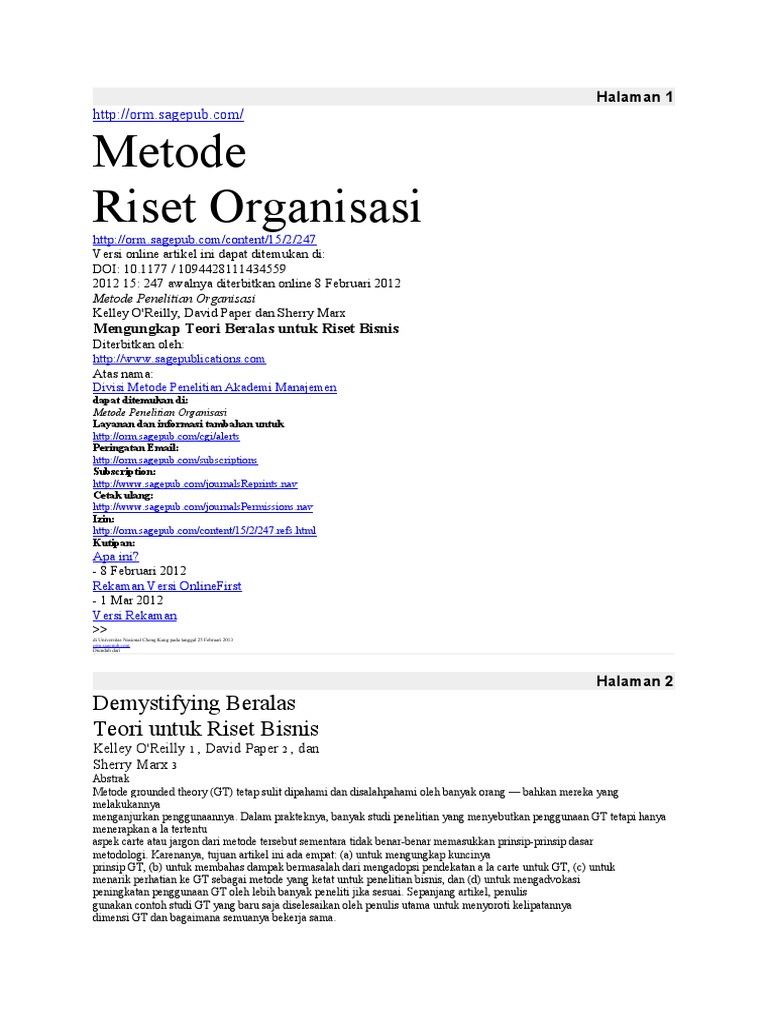 O'Reilly Paper Marx Demystifying Grounded Theory For Business Research ...