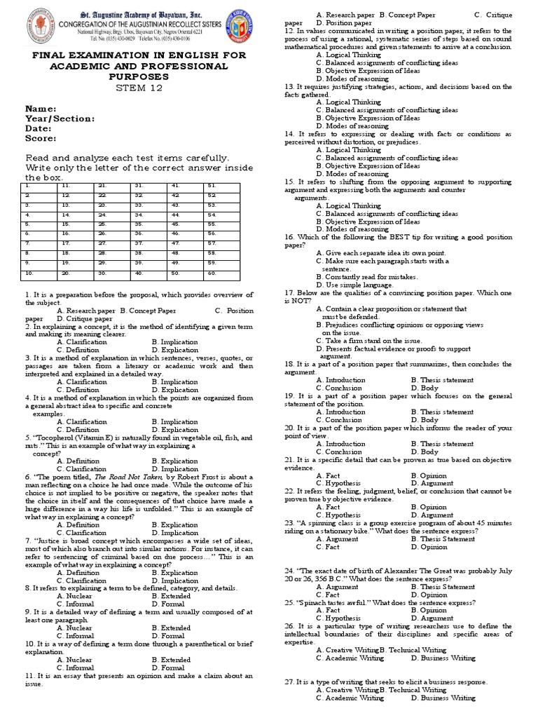 4th Quarter Final Exam in Eapp | PDF | Critical Thinking | Argument