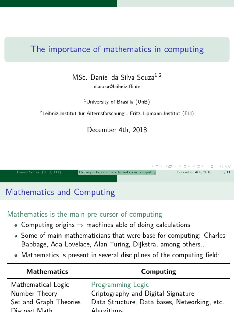 The Importance of Mathematics in Computing | PDF | Argument | Teaching ...