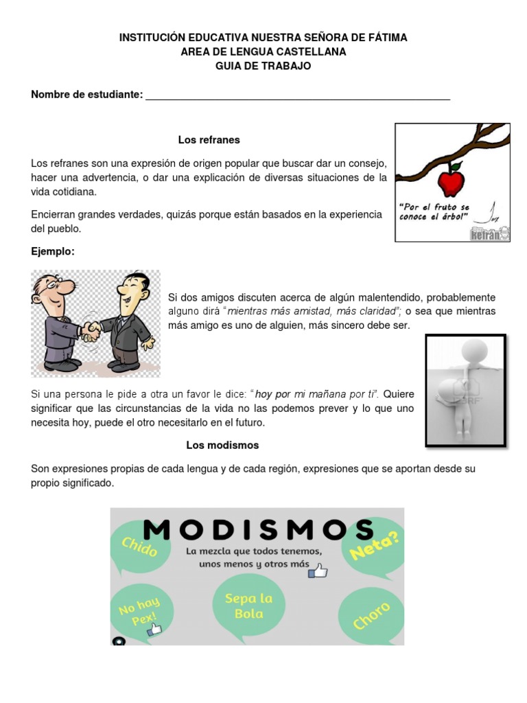 Guía Refranes y Modismos | PDF | Artes del Lenguaje y Comunicación