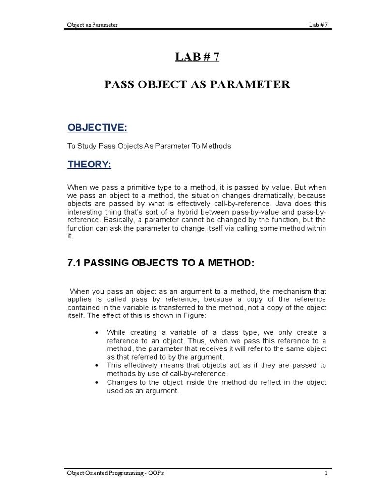Lab # 7 Pass Object As Parameter: Objective | PDF | Parameter (Computer Programming) | Method ...