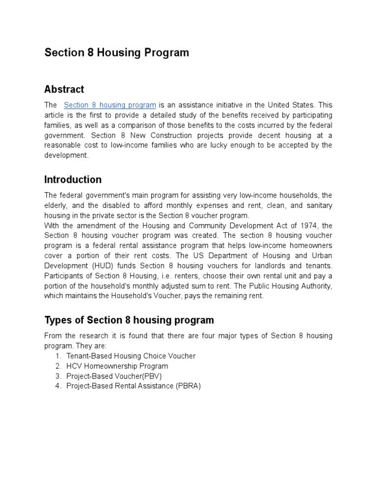 Overview of Section 8 Housing Program | PDF | Section 8 (Housing ...