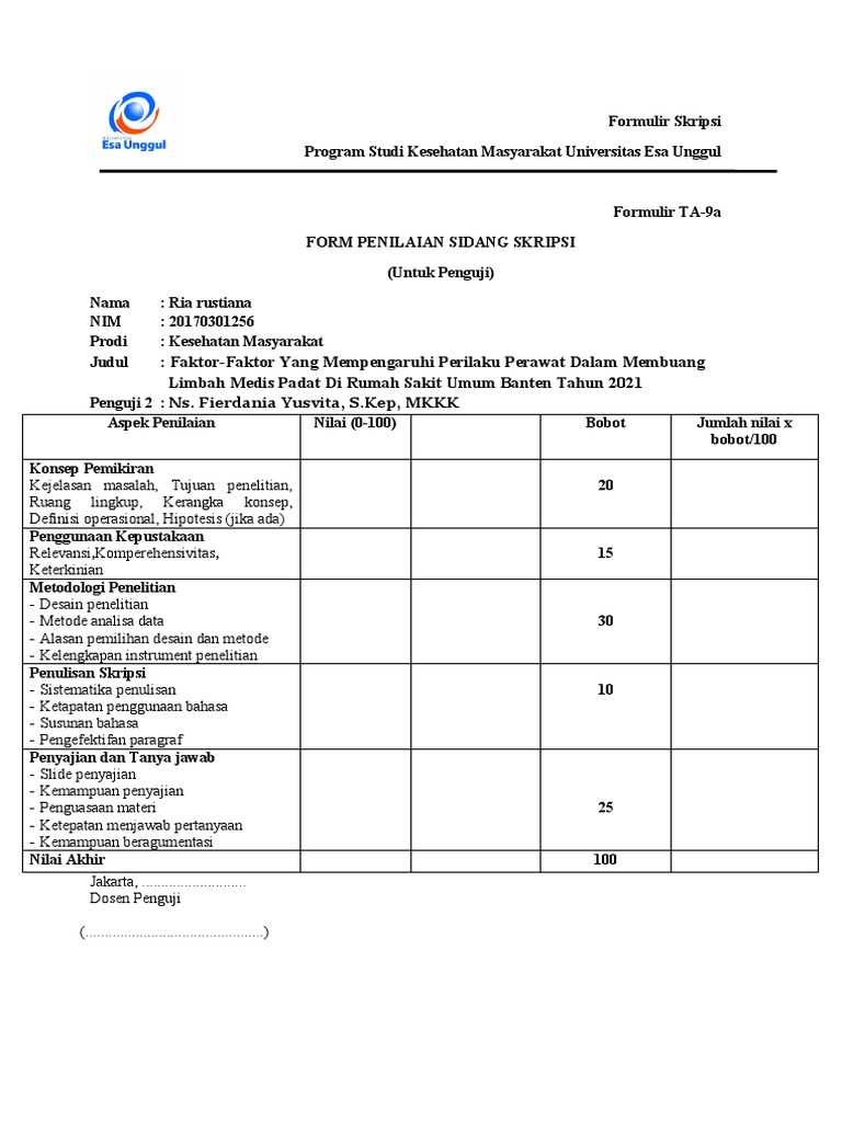 Form Penilaian (Penguji 2) | PDF