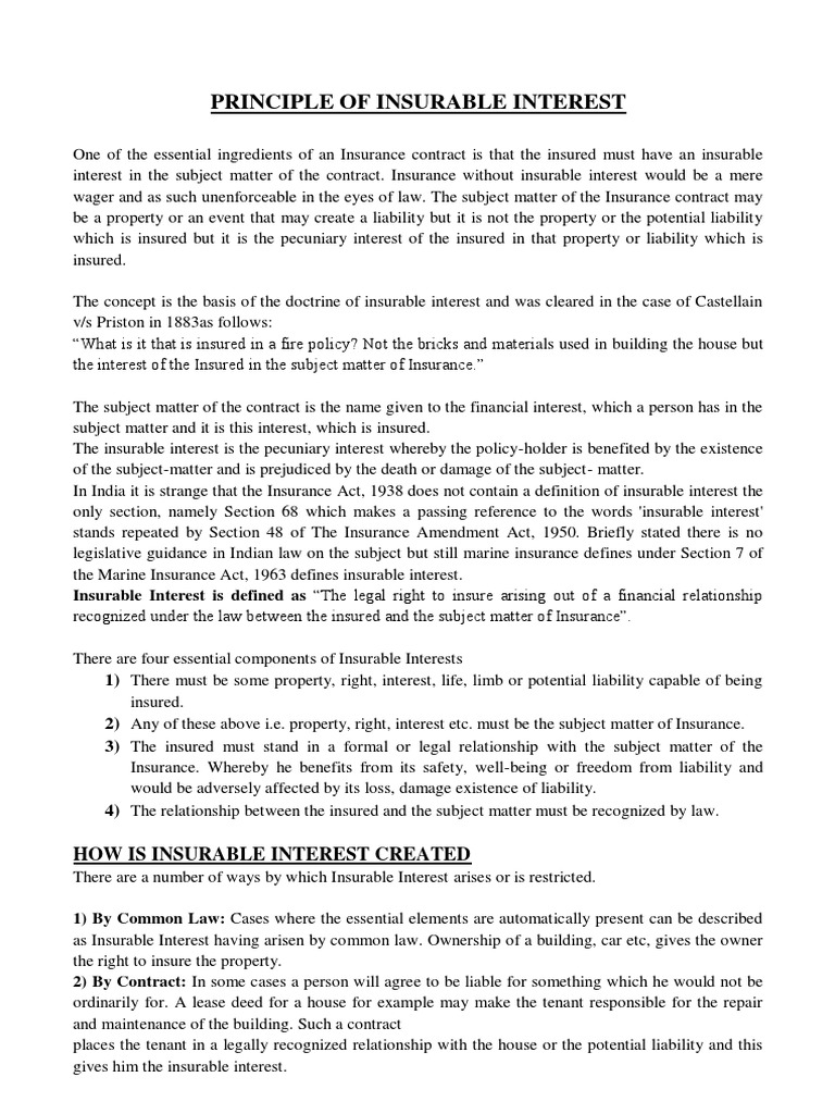 Principle of Insurable Interest | PDF | Liability Insurance | Insurance