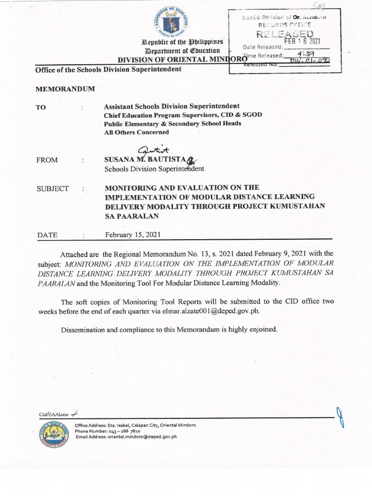 Monitoring and Evaluation On The Implementation of Modular Distance ...