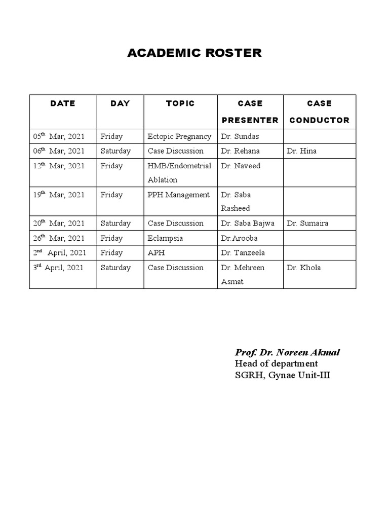 Academic Roster: Prof. Dr. Noreen Akmal | PDF
