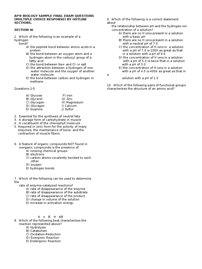 Ap Bio Practice Exam Section I | PDF | Photosynthesis | Cellular ...