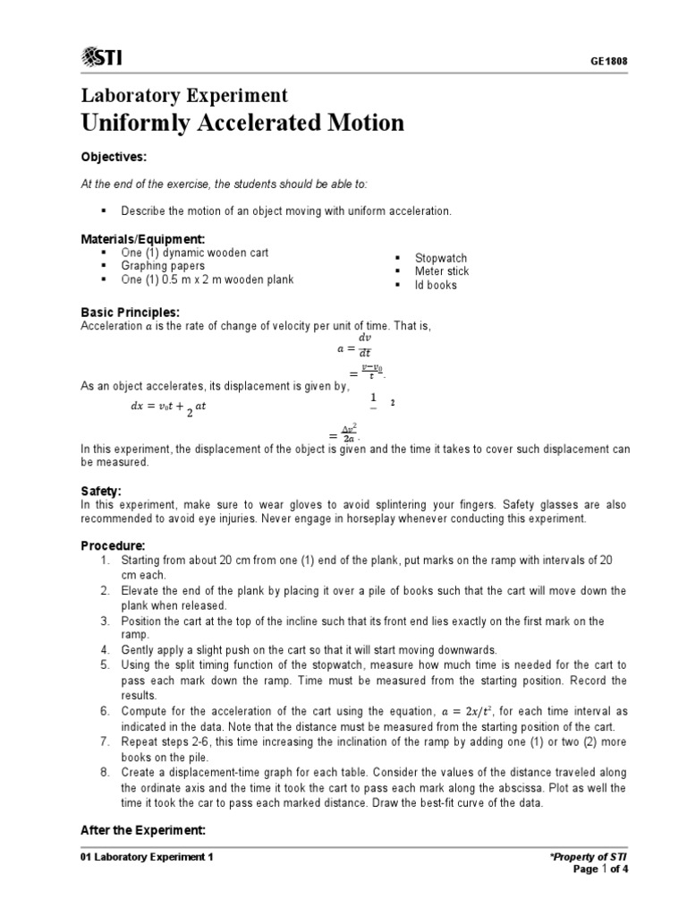Uniformly Accelerated Motion: Laboratory Experiment | PDF | Acceleration | Force