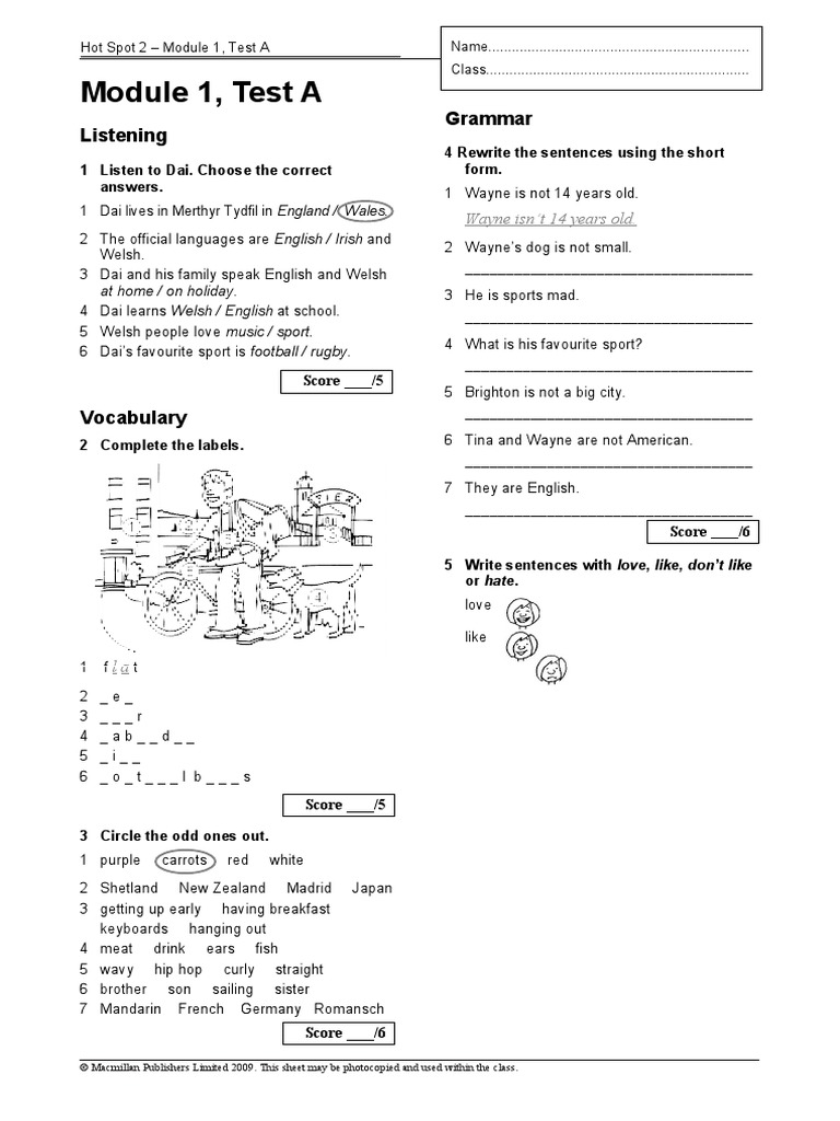 Module 1, Test A: Listening Grammar | PDF | Linguistics | Foods