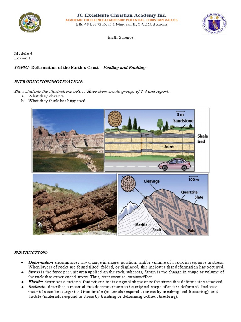 Earth Science - M04 - L01 - Q2 - W1 | PDF | Deformation (Engineering) | Civil Engineering