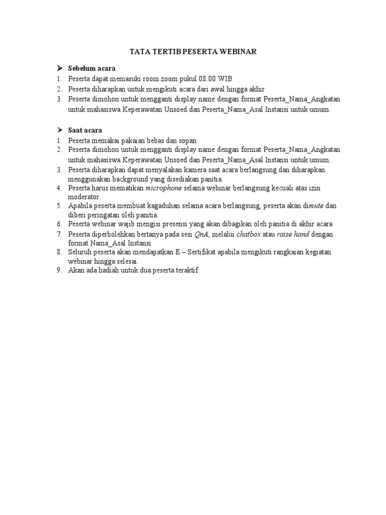 Tata Tertib Peserta Webinar | PDF
