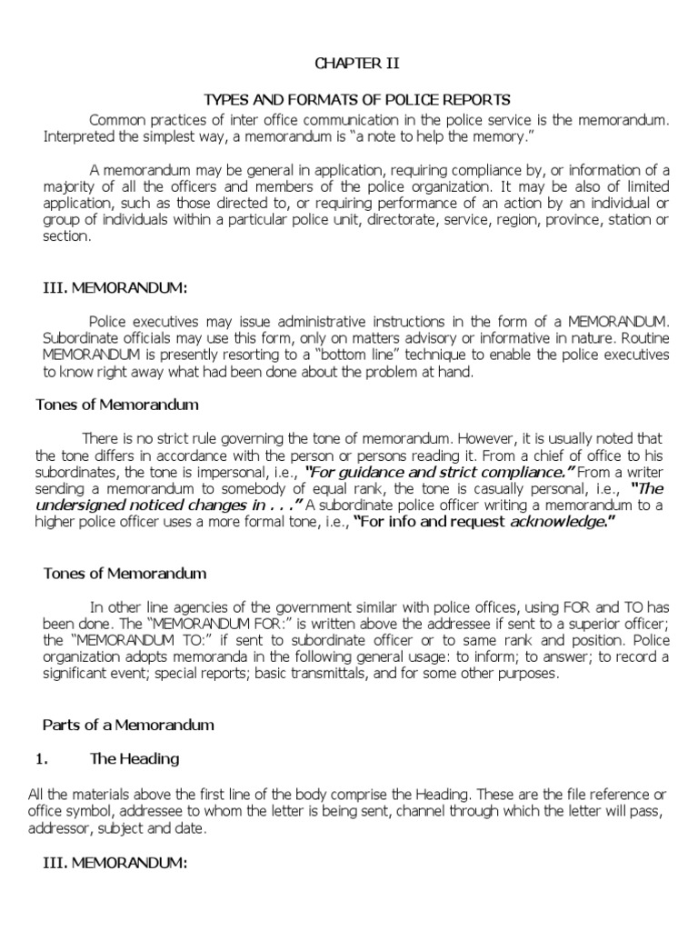 Types and Formats of Police Reports | PDF | Memorandum | Police