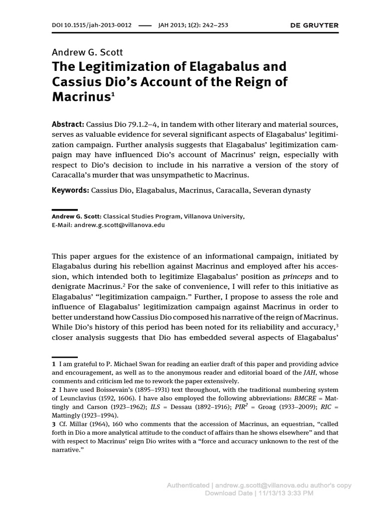 The Legitimization of Elagabalus and Cas | PDF | Ancient Rome | Roman ...
