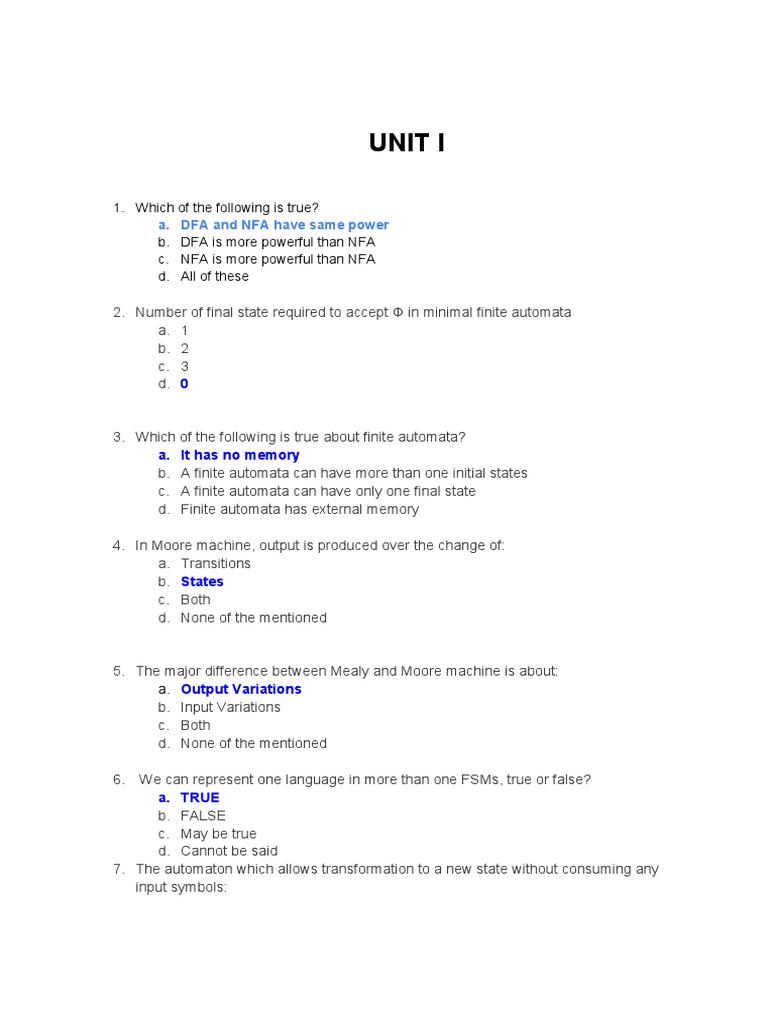 TOC - MCQ Unit 1 To 3 | PDF | String (Computer Science) | Metalogic