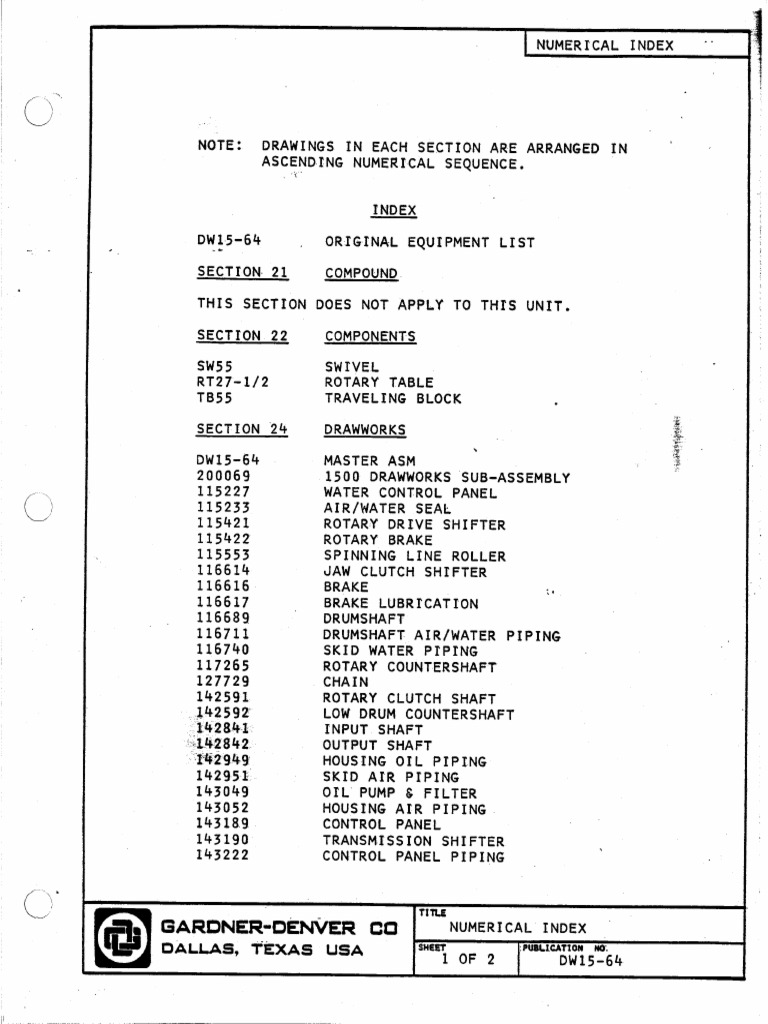 Gardner Denver DW15-64 Drawworks Parts List | PDF