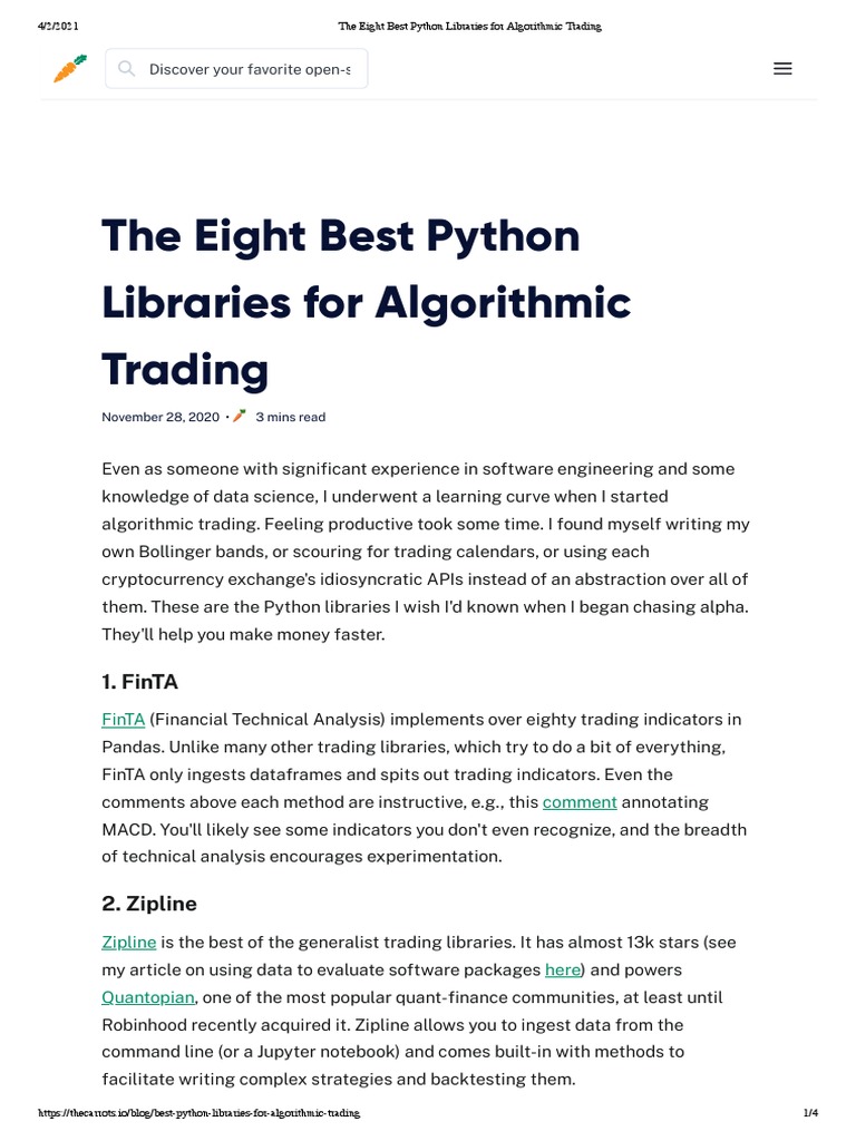 The Eight Best Python Libraries For Algorithmic Trading Pdf 5257