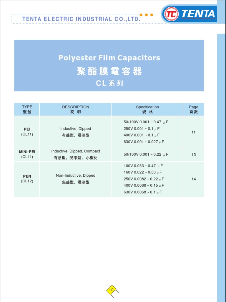 PEI Polyester Film Capacitors Specification Sheet | PDF | Capacitor | Epoxy