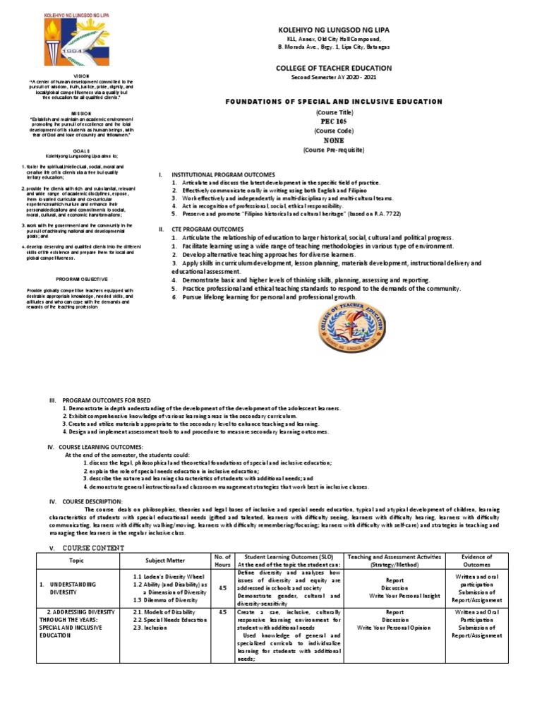 Kolehiyo NG Lungsod NG Lipa: PEC 105 None | PDF | Curriculum | Child Development