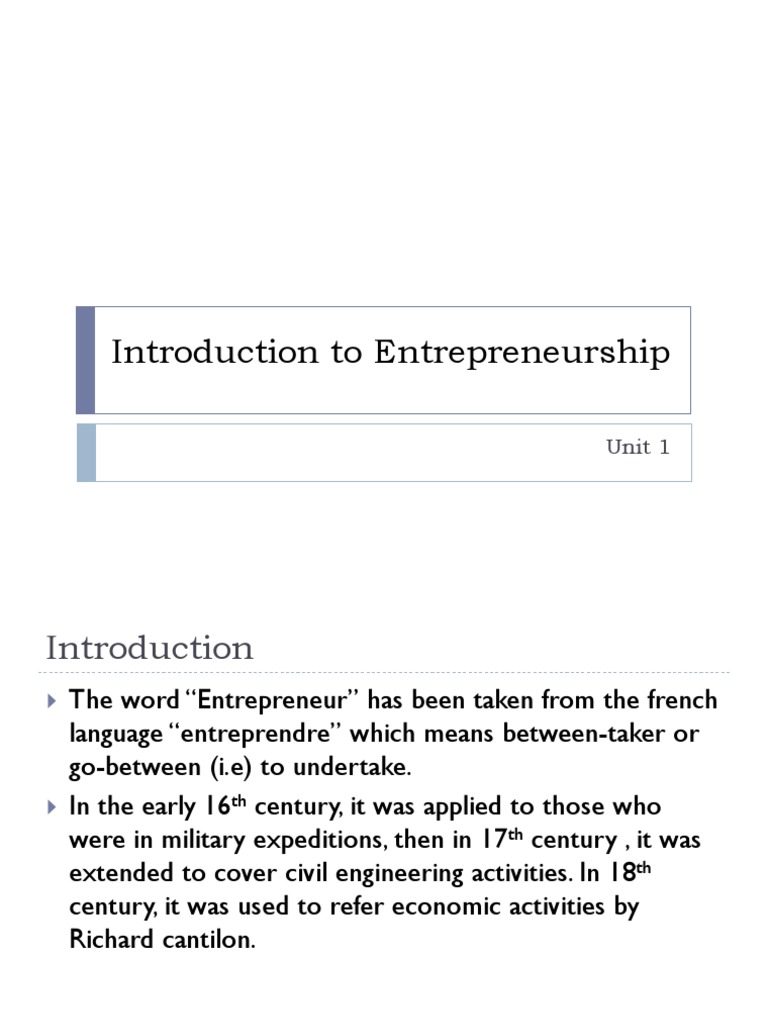 Introduction To Entrepreneurship: Unit 1 | PDF | Entrepreneurship ...