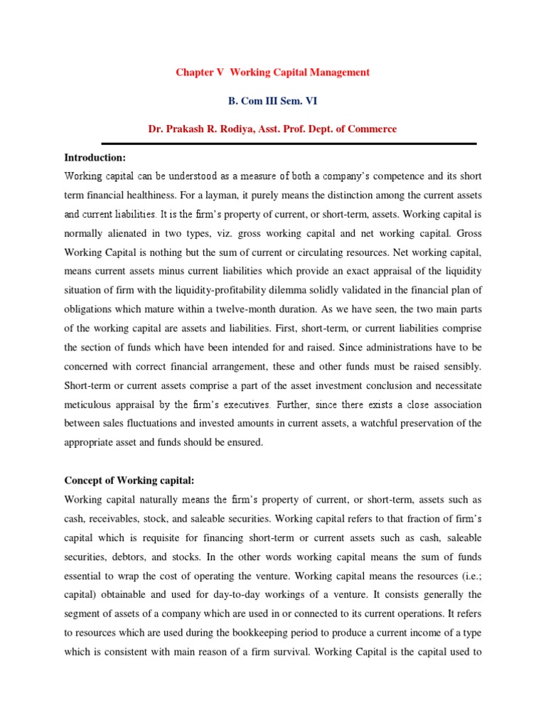 Working Capital Management | PDF | Working Capital | Equity (Finance)
