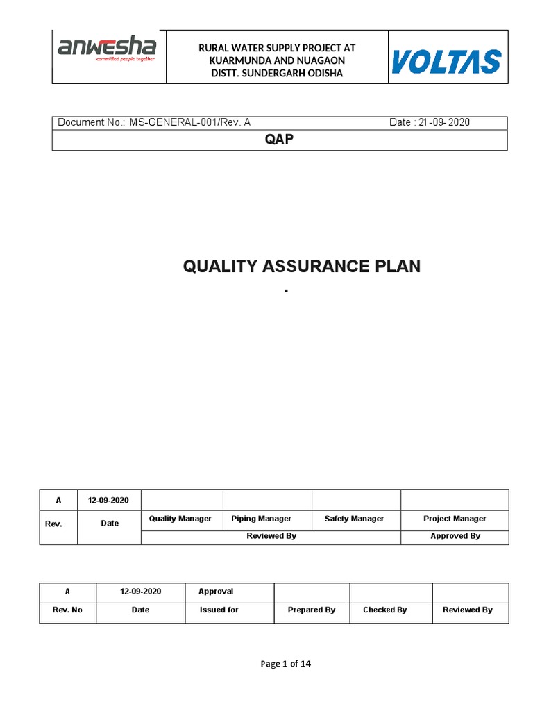 Quality Assurance Plan | PDF | Quality Assurance | Specification ...