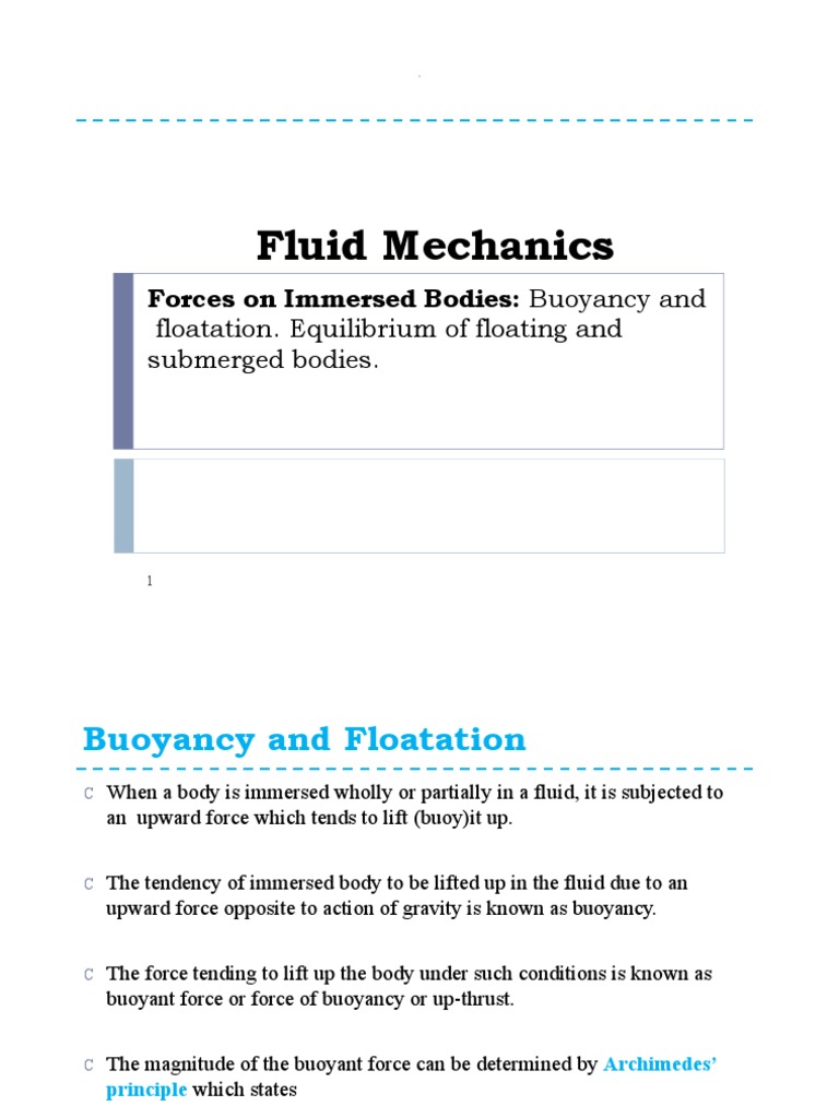 Fluid Mechanics: Forces On Immersed Bodies: Buoyancy and | PDF ...