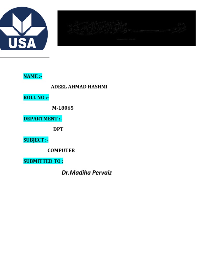 DR - Madiha Pervaiz: Name:-Adeel Ahmad Hashmi Roll No: - M-18065 ...