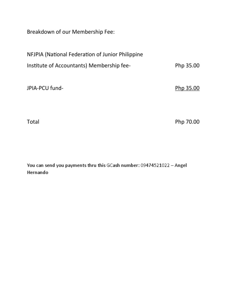 Membership Fee Breakdown: Php 70.00 | PDF | Finance & Money Management