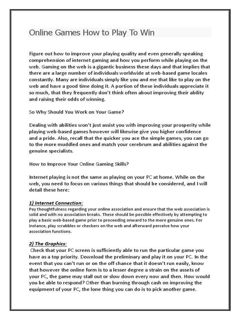Online Games How To Play To Win | PDF | Internet | Communication