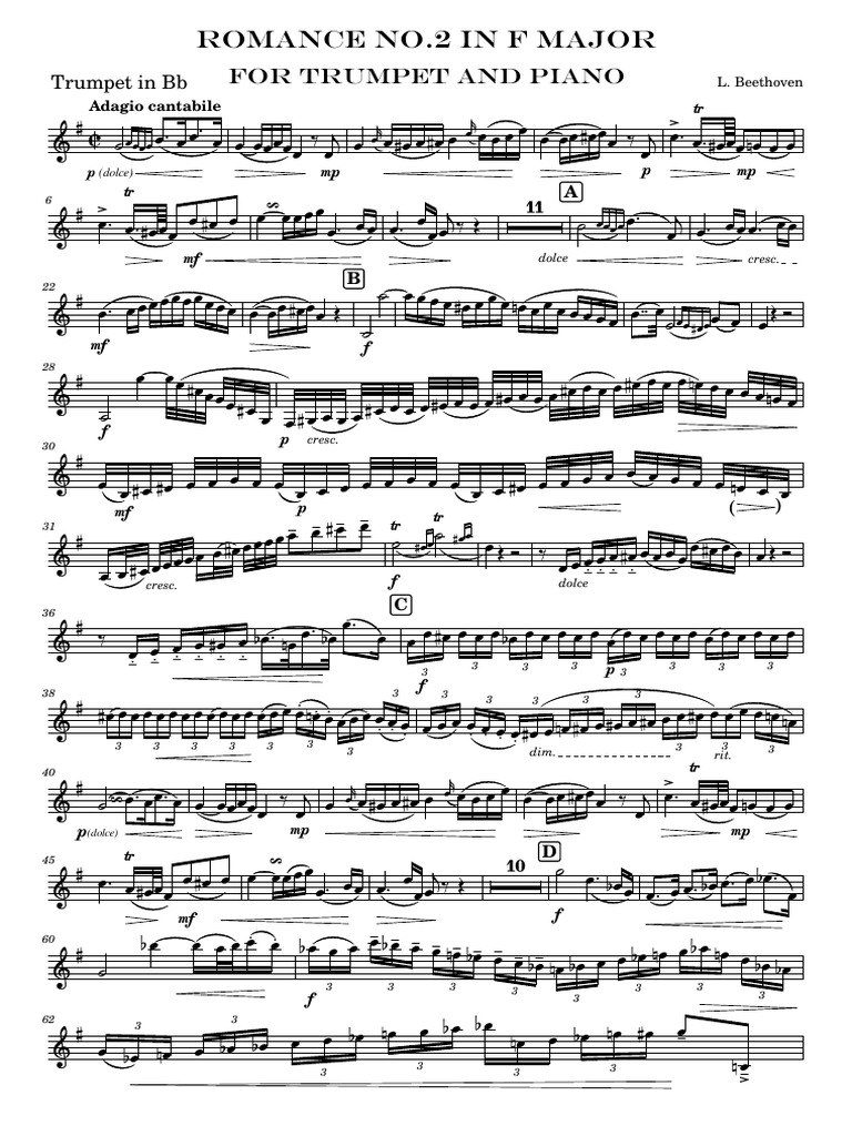 Beethoven Romance No. 2 in F Major in BB | PDF | Classical Music ...
