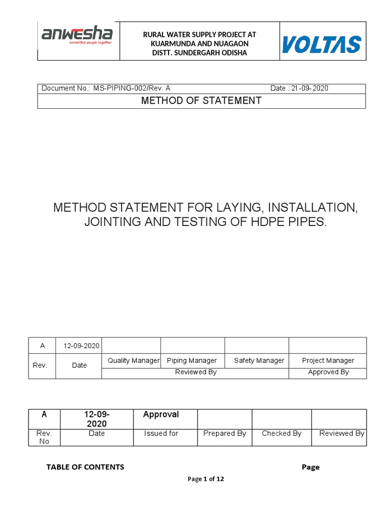 MS-PIPING-002ev.a, Laying & Jointing HDPE Piping | PDF | Pipe (Fluid Conveyance) | Welding