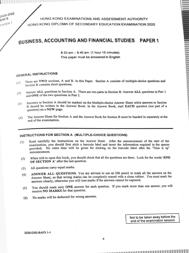 2020 Bafs Dse Paper 1 and 2A Eng | PDF | Debits And Credits | Financial ...