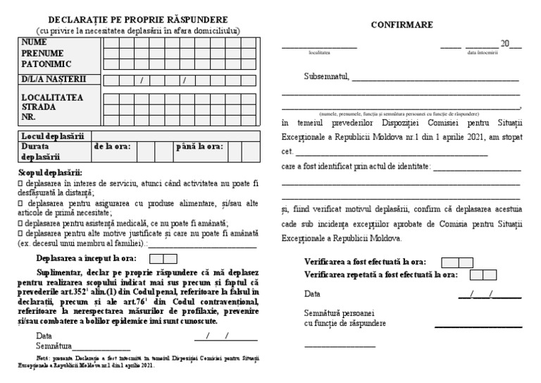 Model Declaratie Pe Propria Raspundere-Confirmare 02.04.2021 | PDF