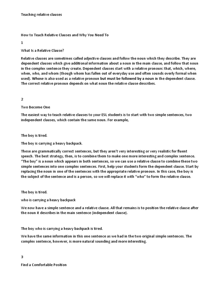 Teaching Relative Clauses | PDF | Sentence (Linguistics) | Noun