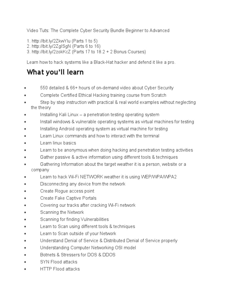 67Hrs - The Complete Cyber Security Bundle - Beginner To Advanced | PDF | Denial Of Service ...