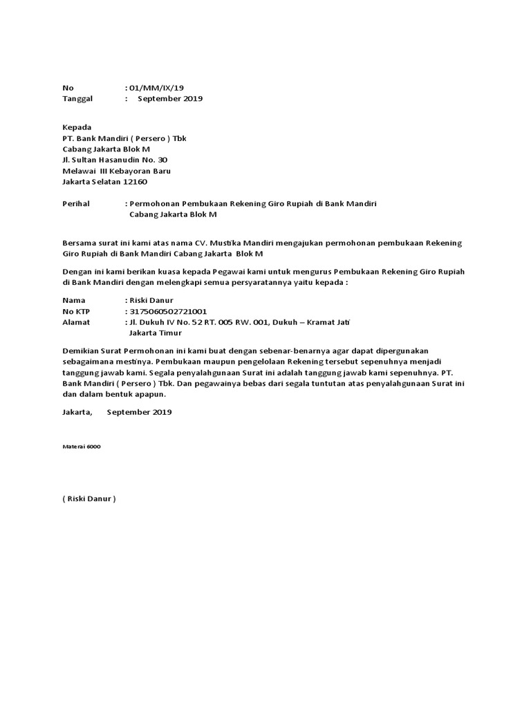 Surat Bank Mandiri | PDF