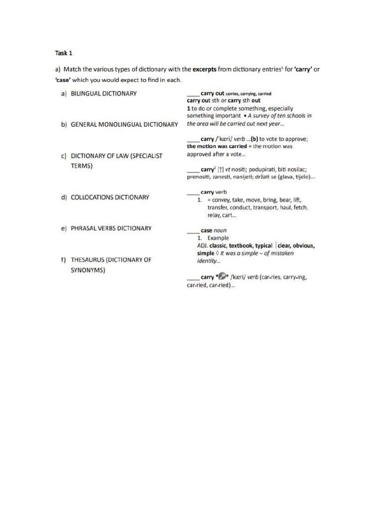 Dictionary Work - Exercises 1 | PDF | Learning | Cognition