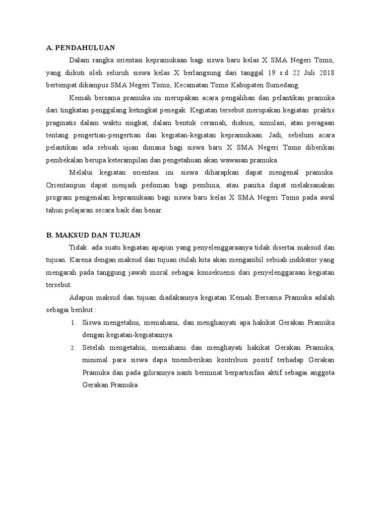 Orientasi Pramuka Kelas X SMAN Tomo | PDF