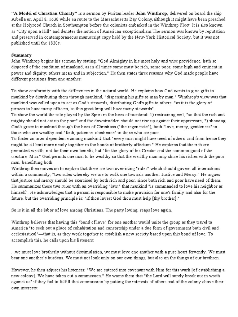 A Model of Christian Charity | Download Free PDF | John Winthrop | Puritans