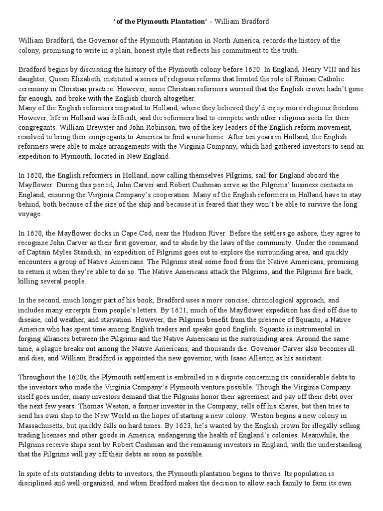 Of The Plymouth Plantation - William Bradford | PDF | Plymouth Colony ...