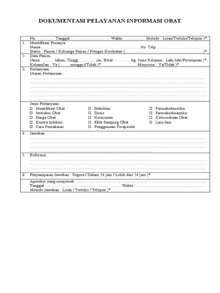 Dokumentasi Pelayanan Informasi Obat | PDF