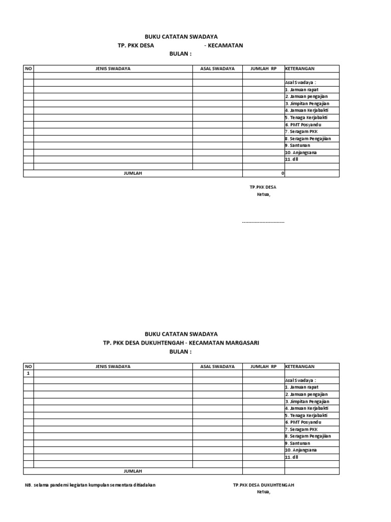 Buku Catatan Swadaya PKK Rinz | PDF